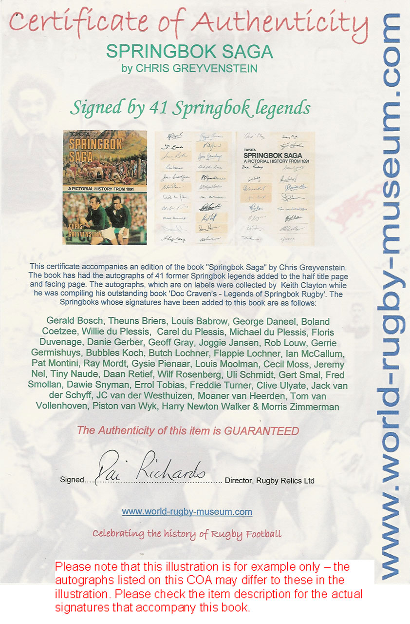 SOUTH AFRICAN RUGBY MEMORABILIA - autographs, books, programmes, etc
