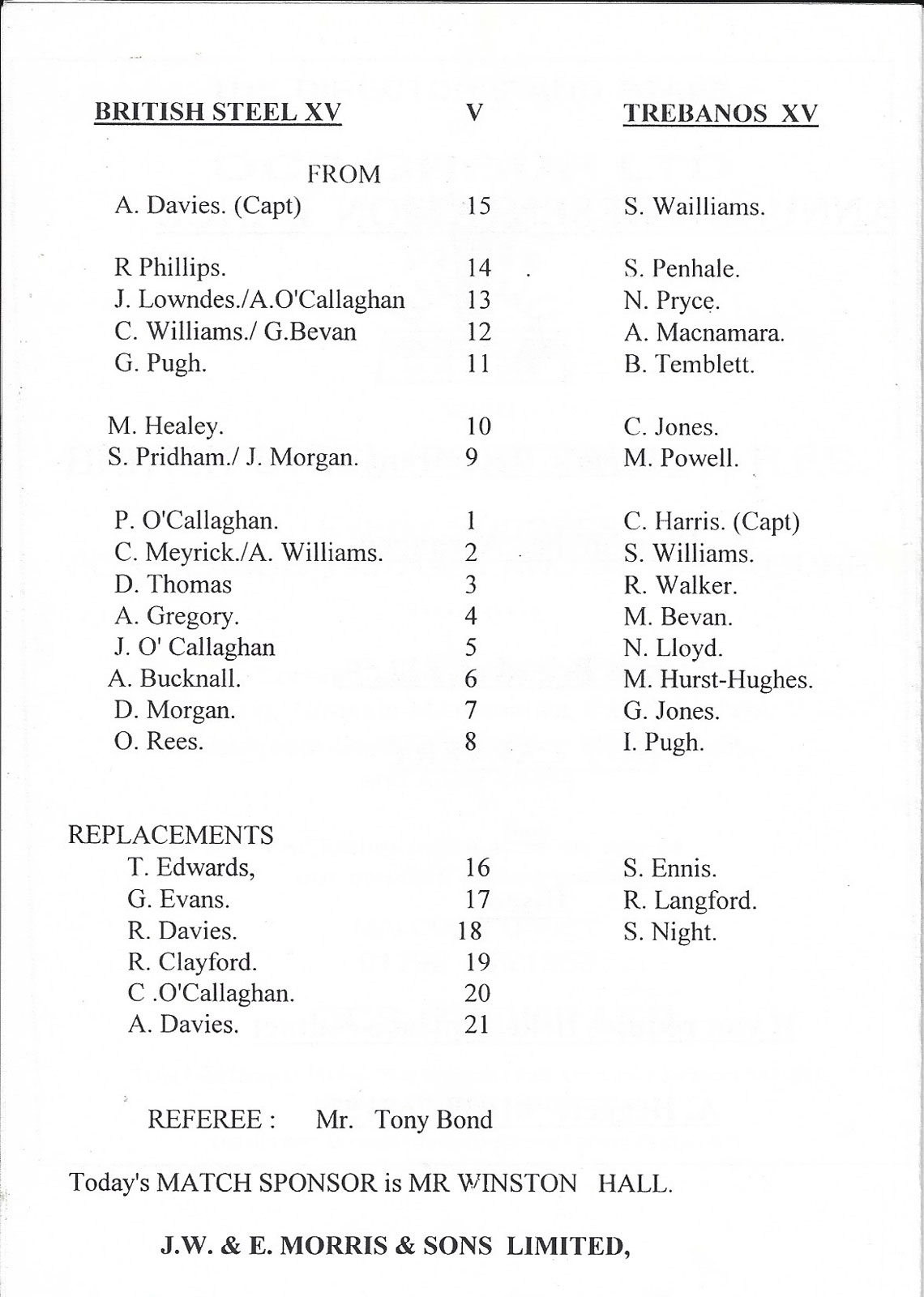 TATA, CORUS & BRITISH STEEL, PORT TALBOT, RUGBY PROGRAMMES & MEMORABLIA